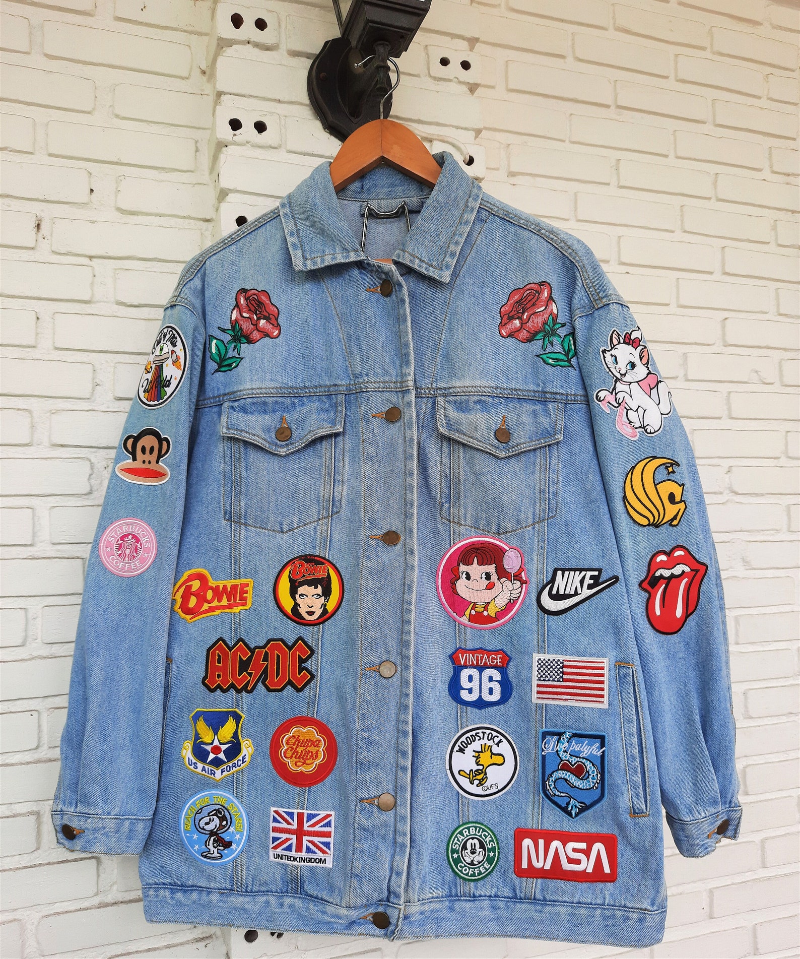 Upcycled Denim Jacket With Patches / Reworked Vintage Oversize - Etsy