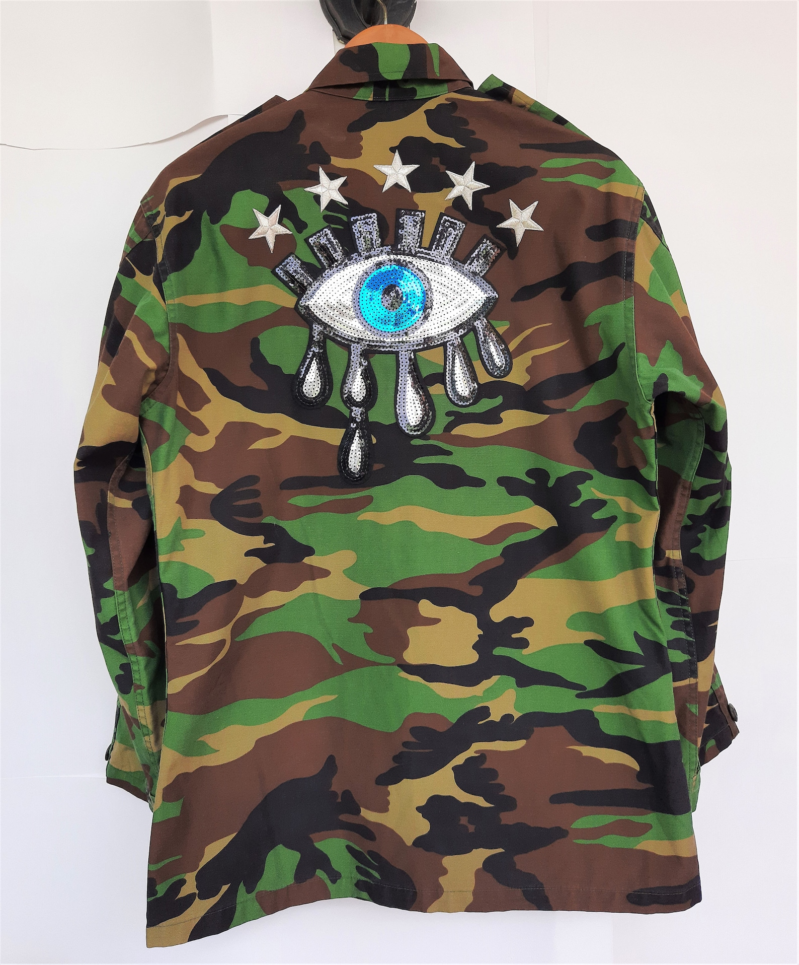 Hand-embroidered Camo Jacket: Reworked Vintage Studded Military Style ...