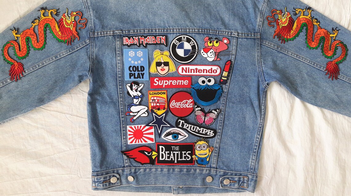Upcycled Jacket with Patches / Reworked Vintage Jean Jacket | Etsy