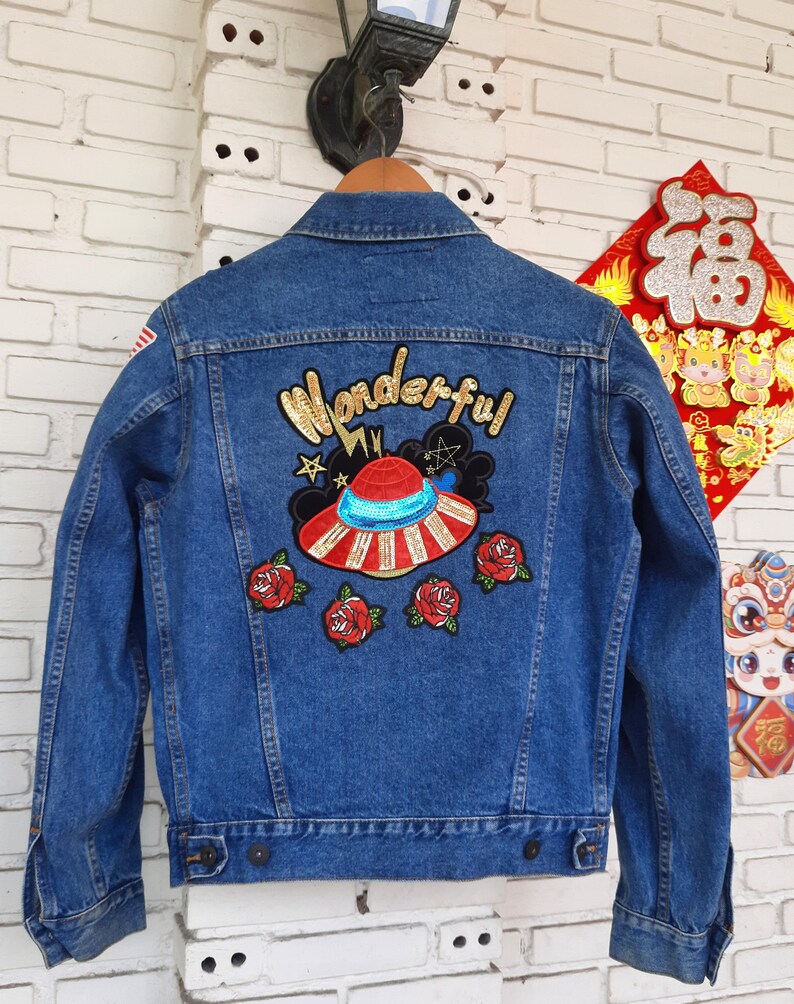 Patched Denim / Upcycled Jacket With Patches / Reworked Vintage Jean ...