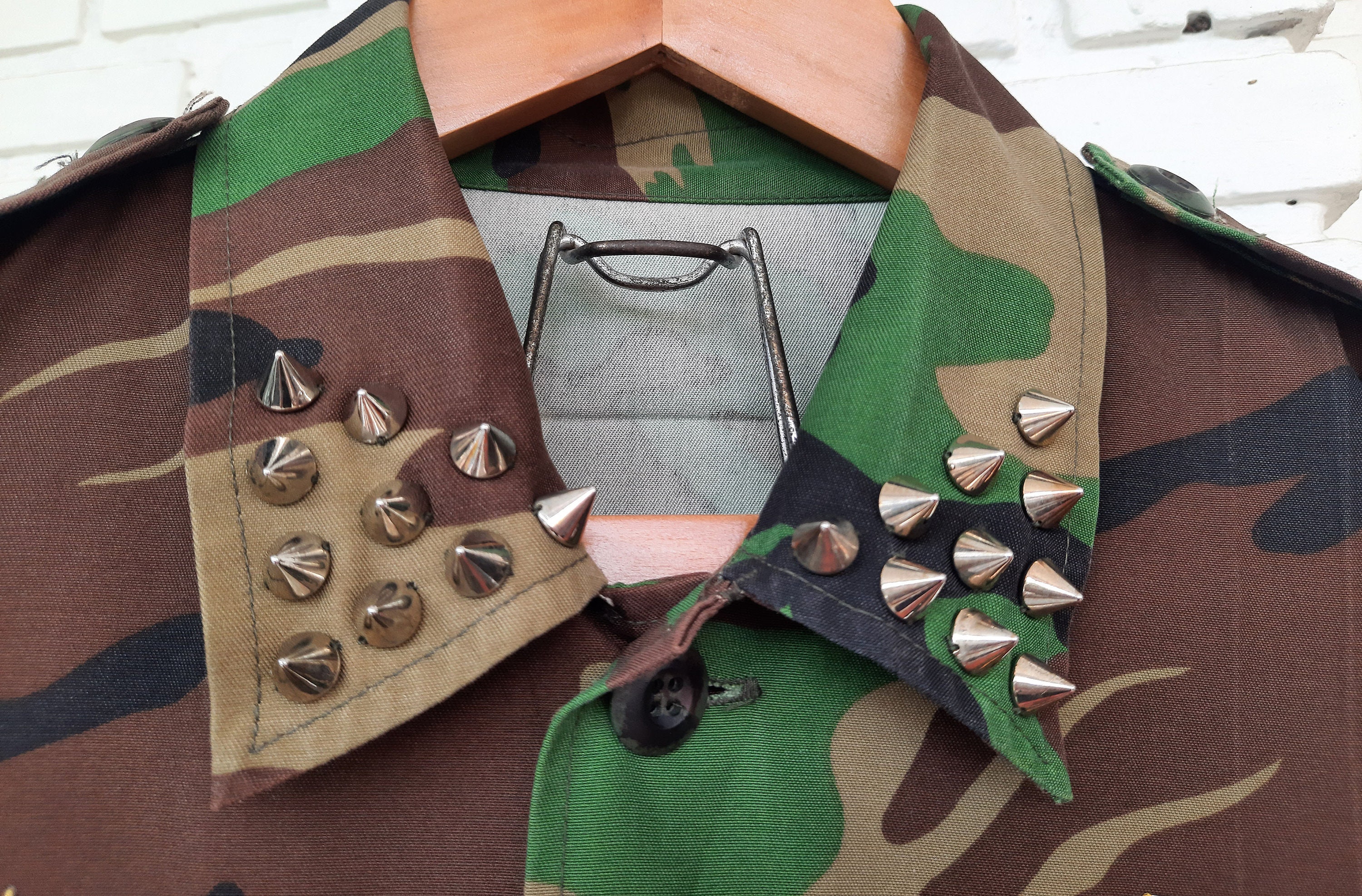 Upcycled Camo Jacket With Patches / Reworked Studded Vintage Camo ...