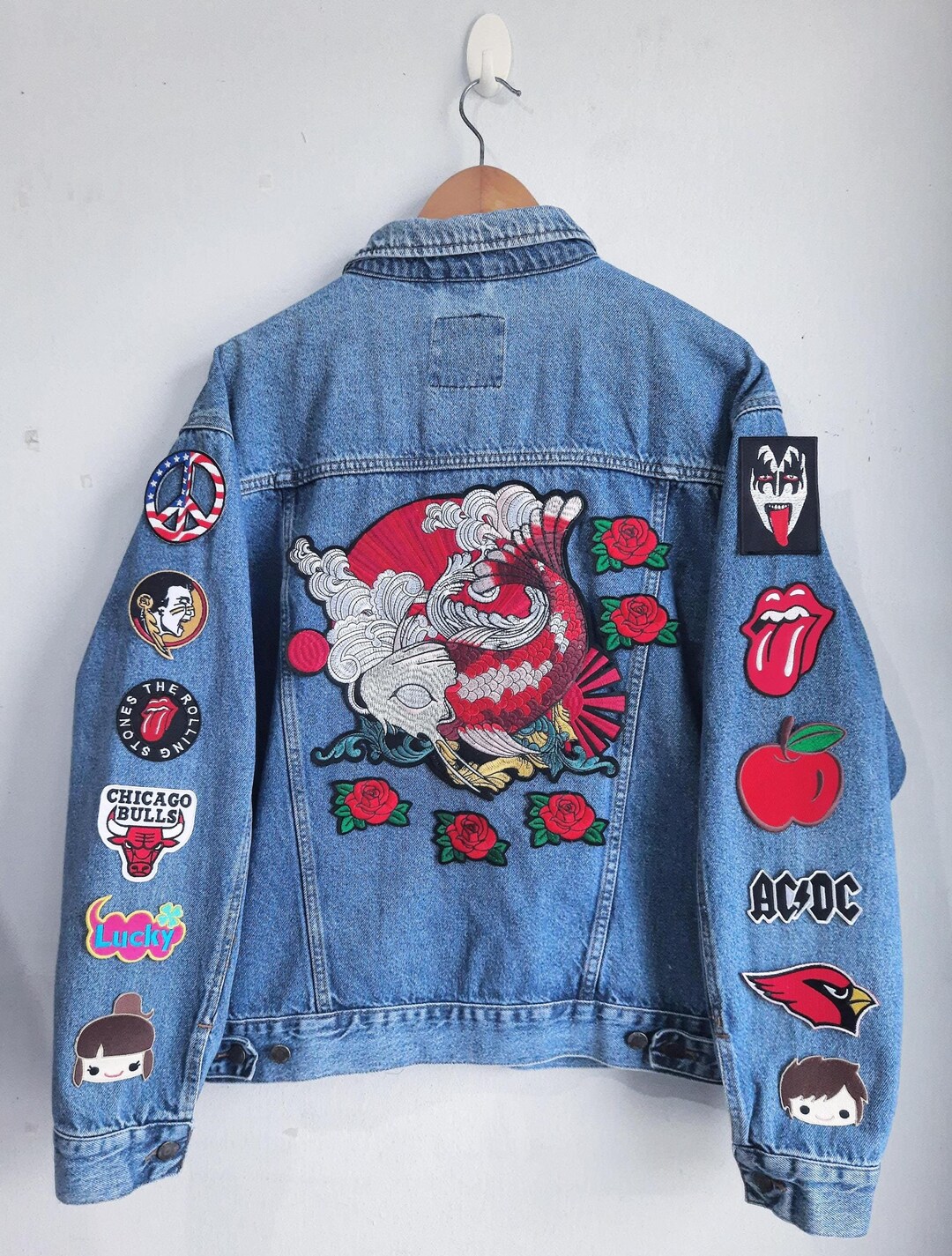 Patched Jean Jacket / Upcycled Oversized Jean Jacket With Patches ...