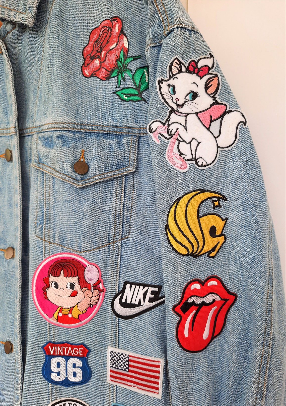 Upcycled Denim Jacket With Patches / Reworked Vintage Oversize - Etsy