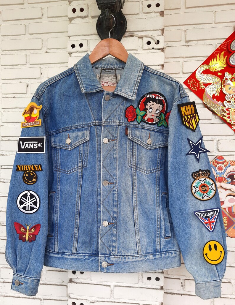 Upcycled Jacket With Patches / Reworked Vintage Jean Jacket With ...