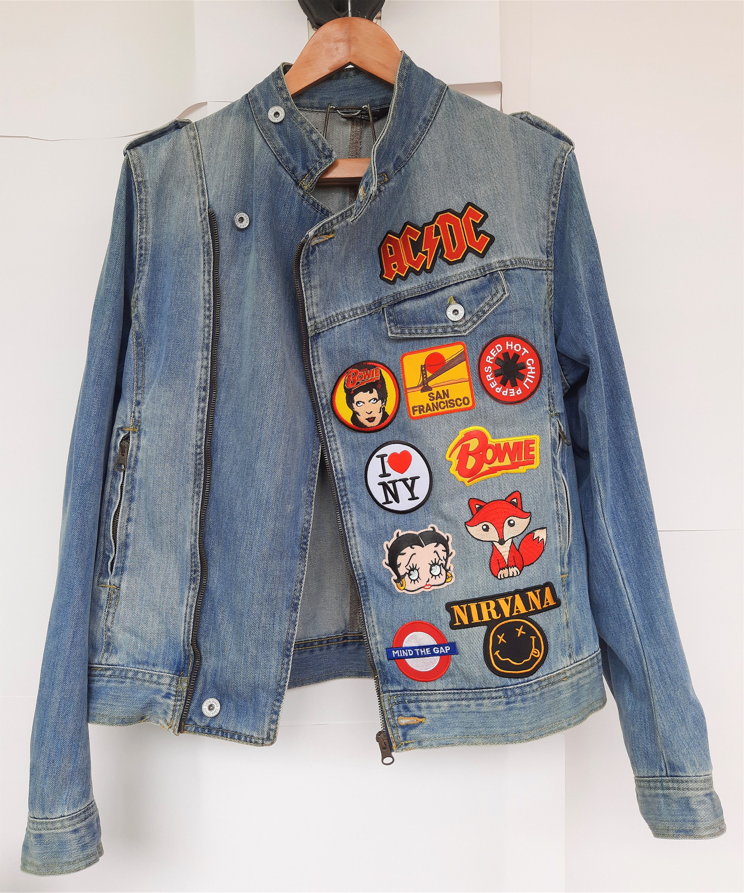 Upcycled Biker Denim Jacket With Patches / Reworked Vintage Biker Denim ...