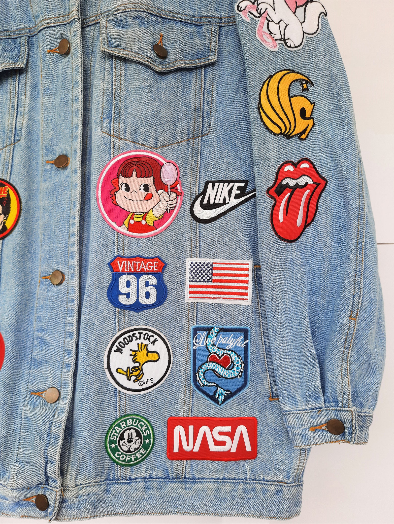 Upcycled Denim Jacket With Patches / Reworked Vintage Oversize - Etsy