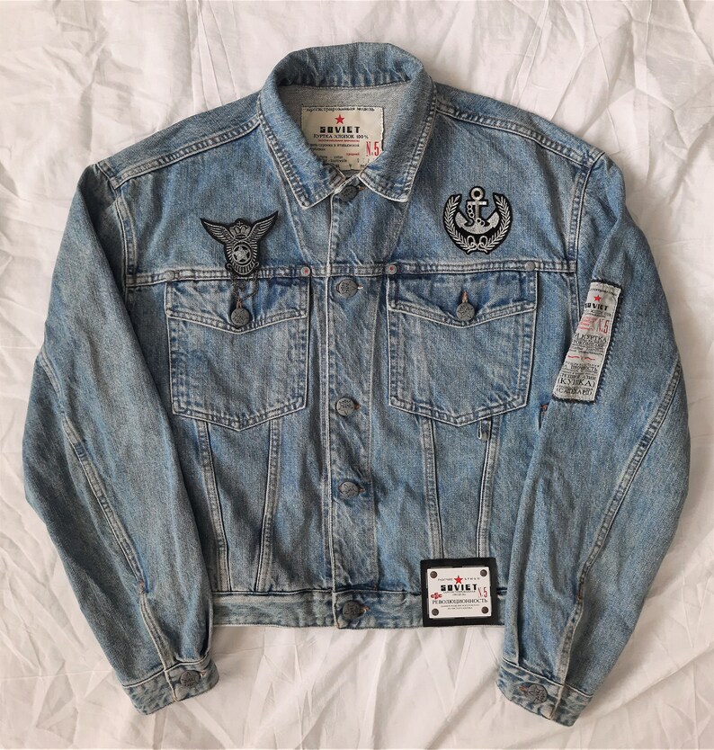 Patched Denim Jacket / Upcycled Jean Jacket With Patches / Reworked ...
