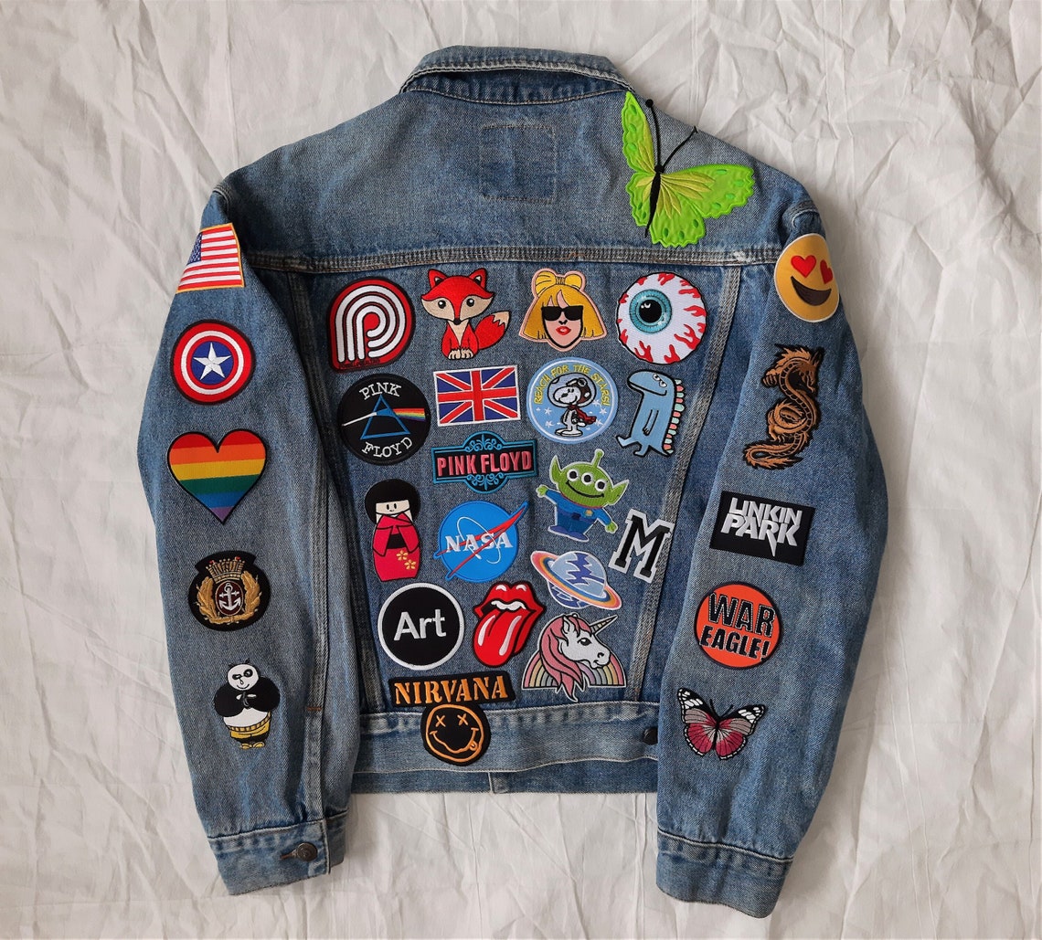 Upcycled Jean Jacket With Patches / Reworked Vintage Jean | Etsy