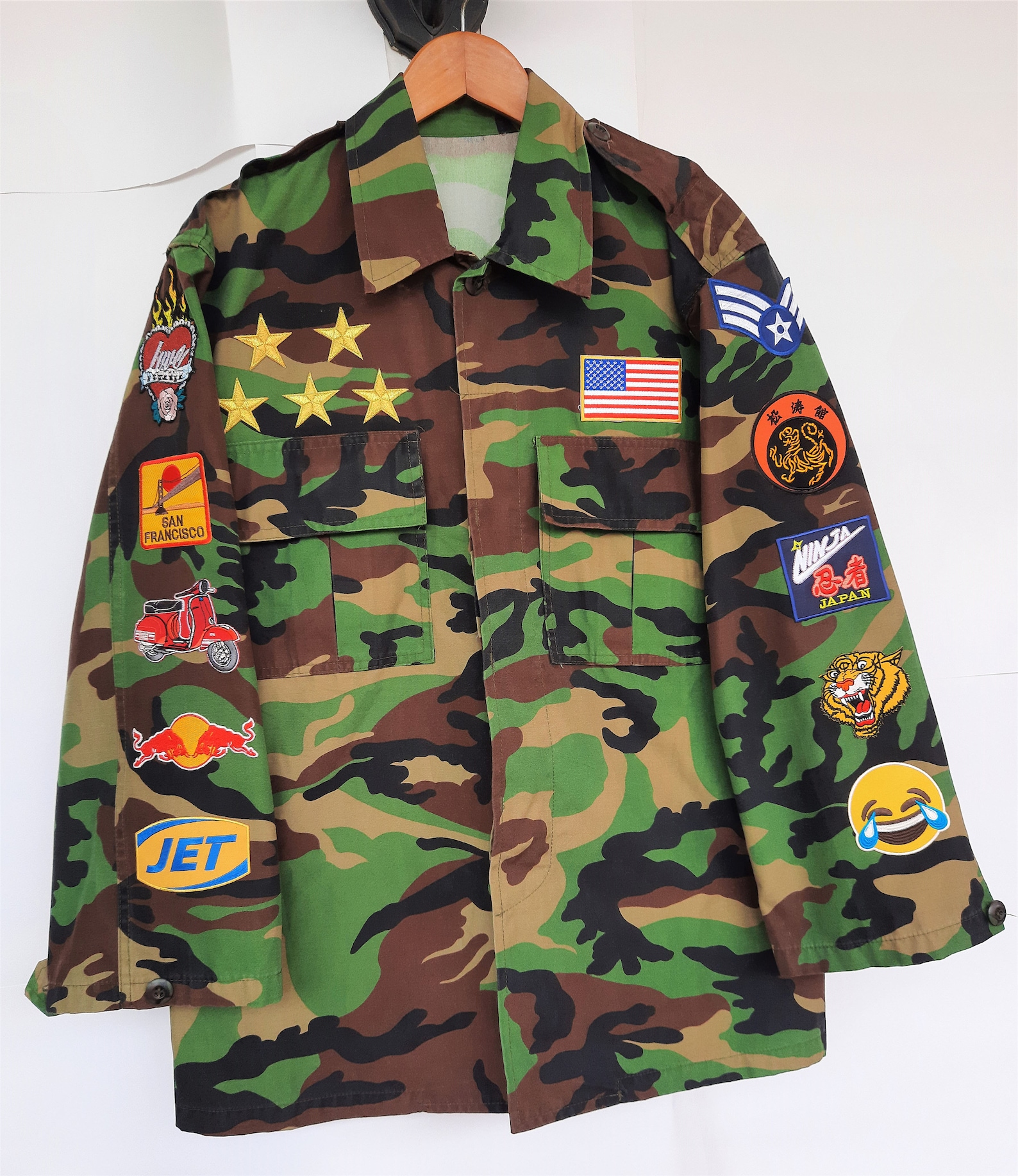 Upcycled Camo Jacket With Patches / Reworked Vintage Camo Jacket With ...