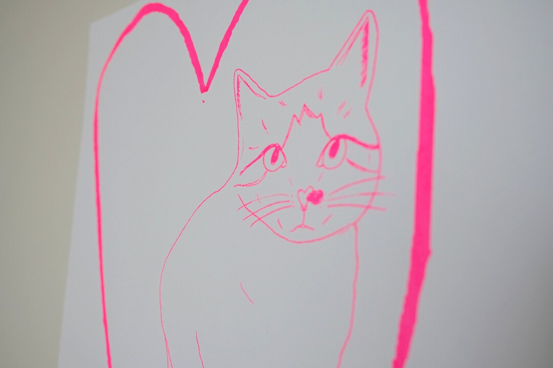 Neon Pink Cat Screen Print A3 - Etsy UK