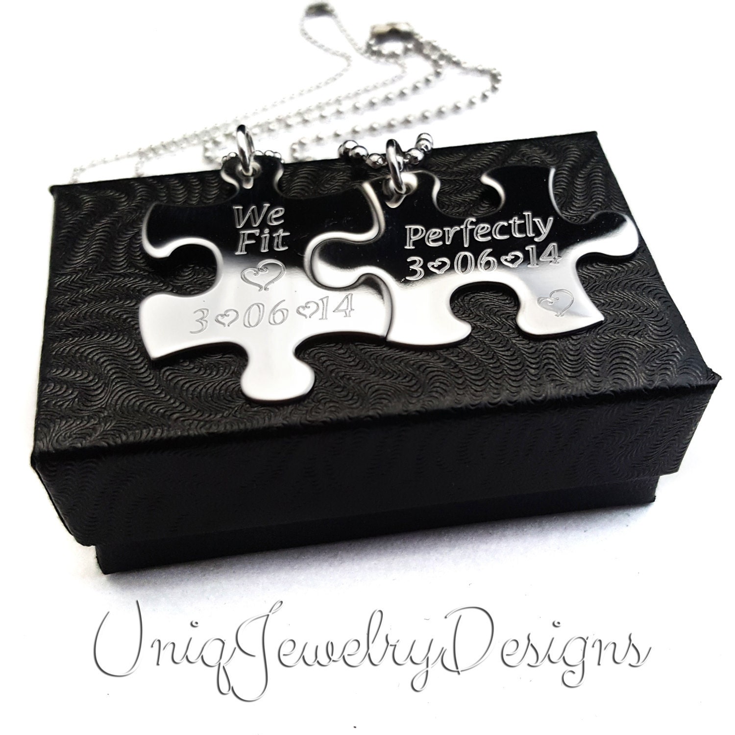 Puzzle Piece Necklace Set + Valentine's Necklace Gift Set + Engraved ...