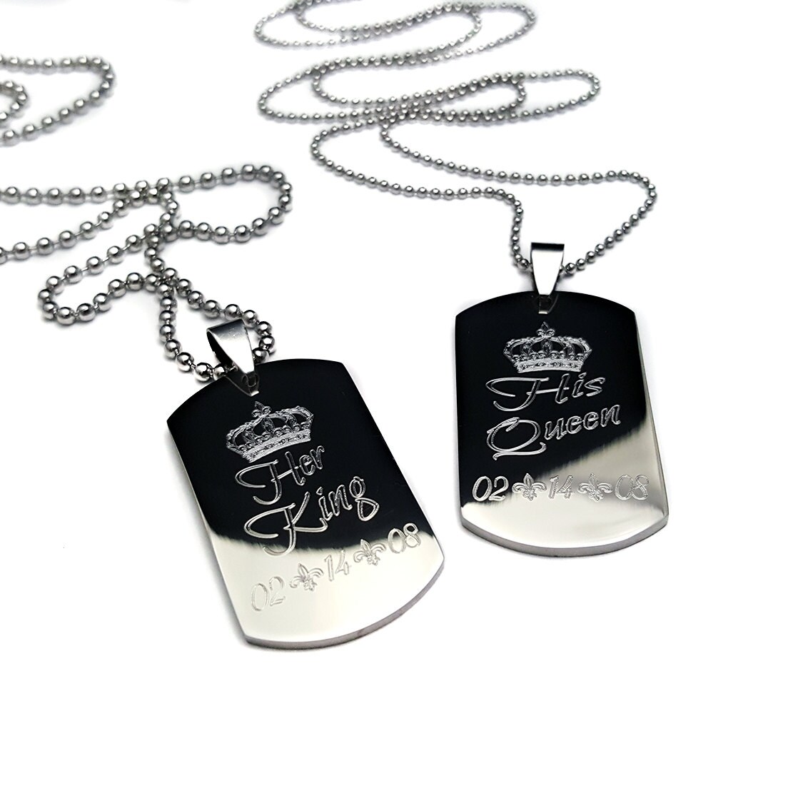 Stainless Steel Couples Dog Tag Set, Her King His Queen Set, His and ...