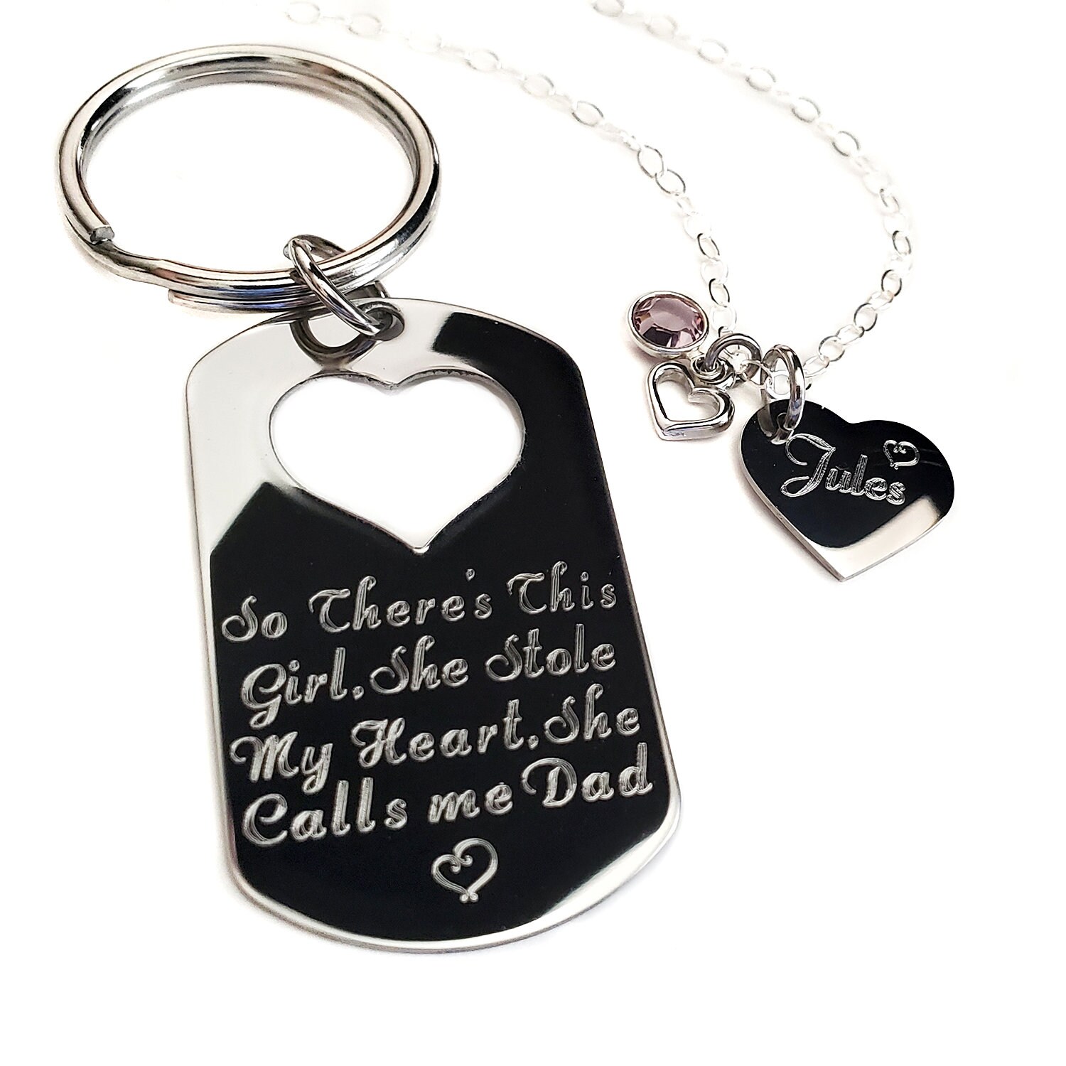 Personalized Father Daughter Keychain Necklace Set - Etsy