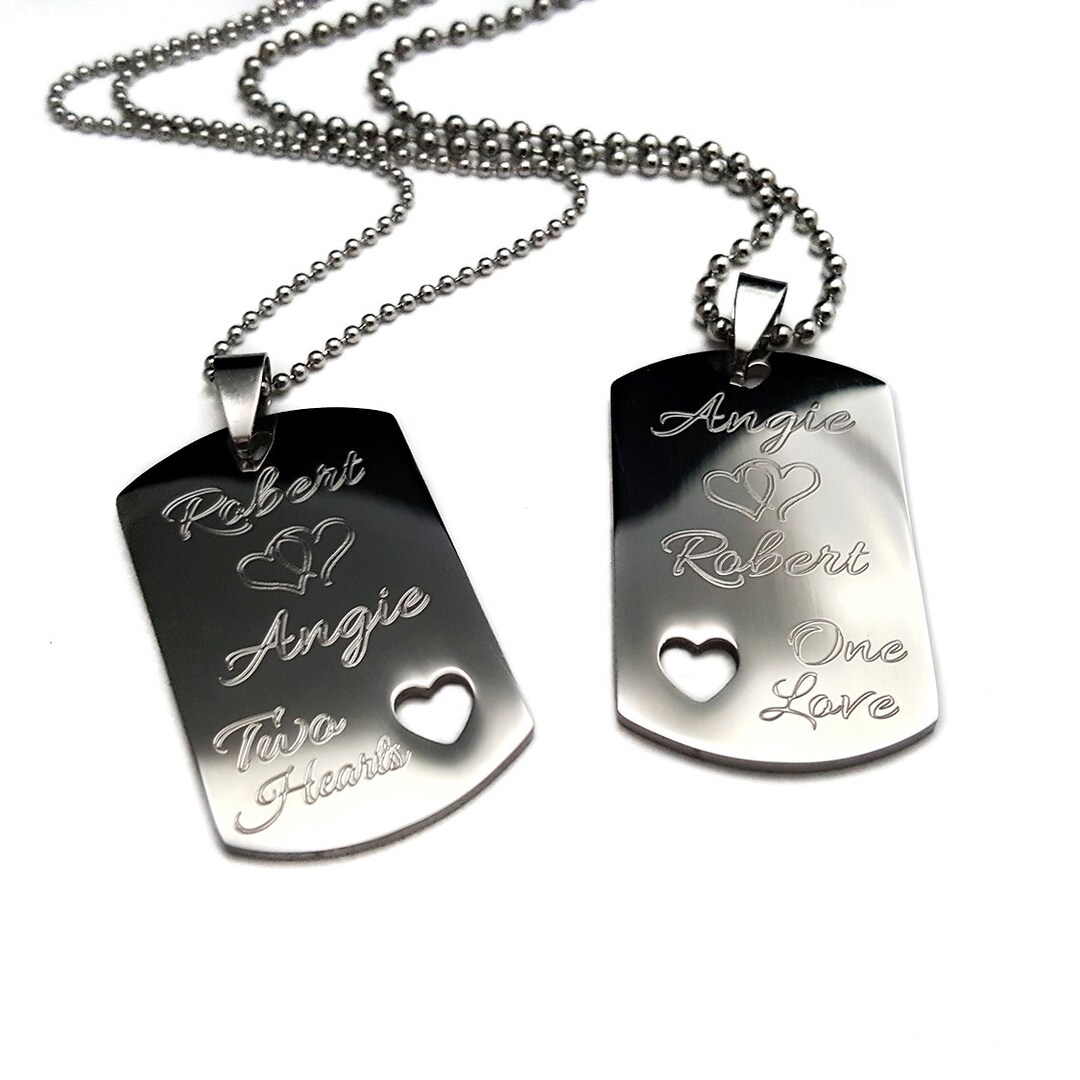 Couples Medium Dog Tag Two Hearts One Love His and Hers - Etsy