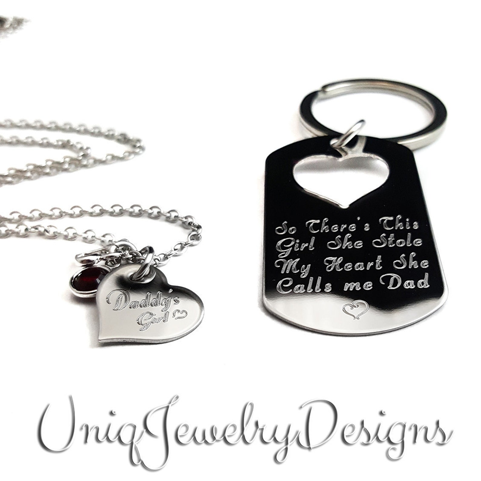 Personalized Father Daughter Keychain Necklace Set - Etsy