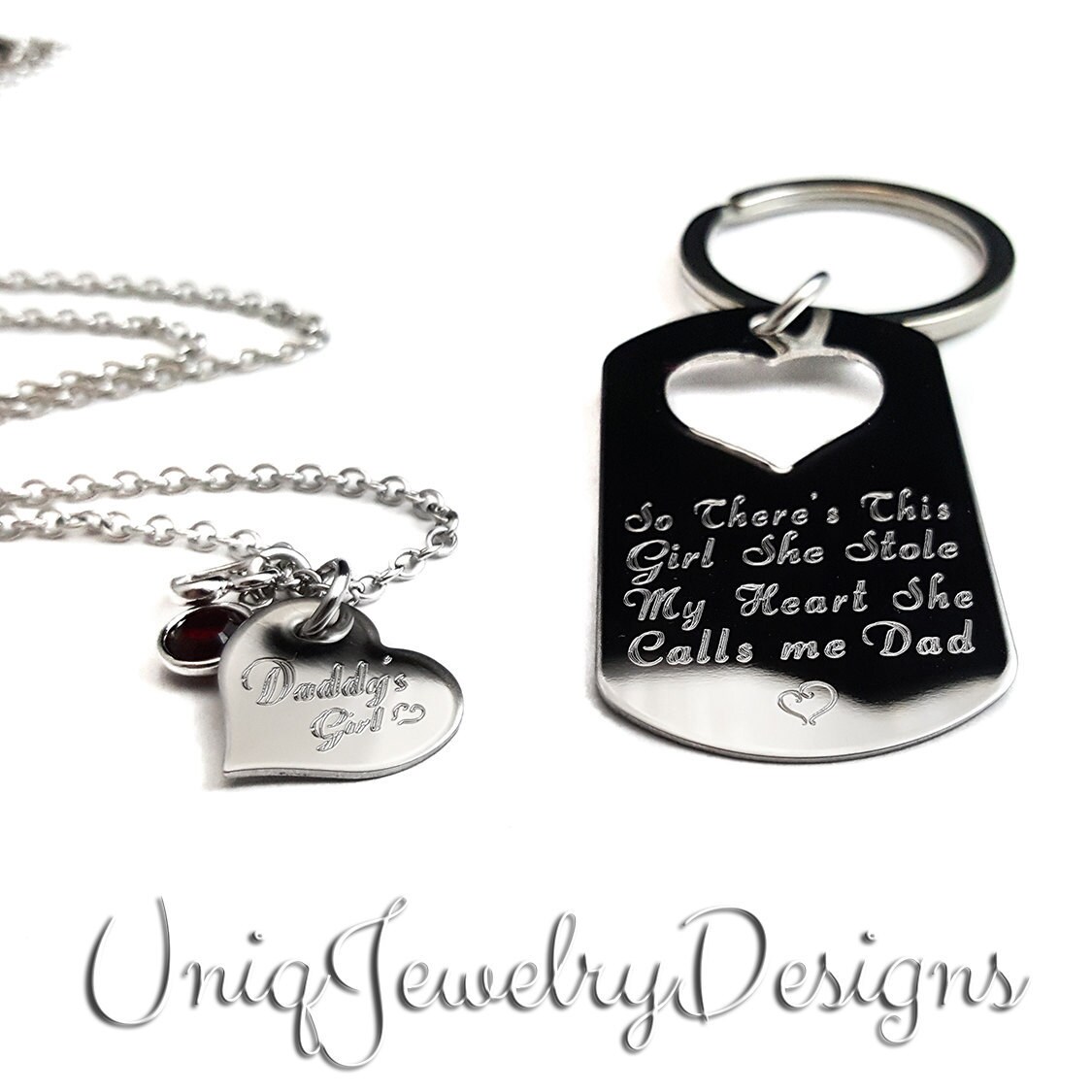 Personalized Father Daughter Keychain Necklace Set - Etsy
