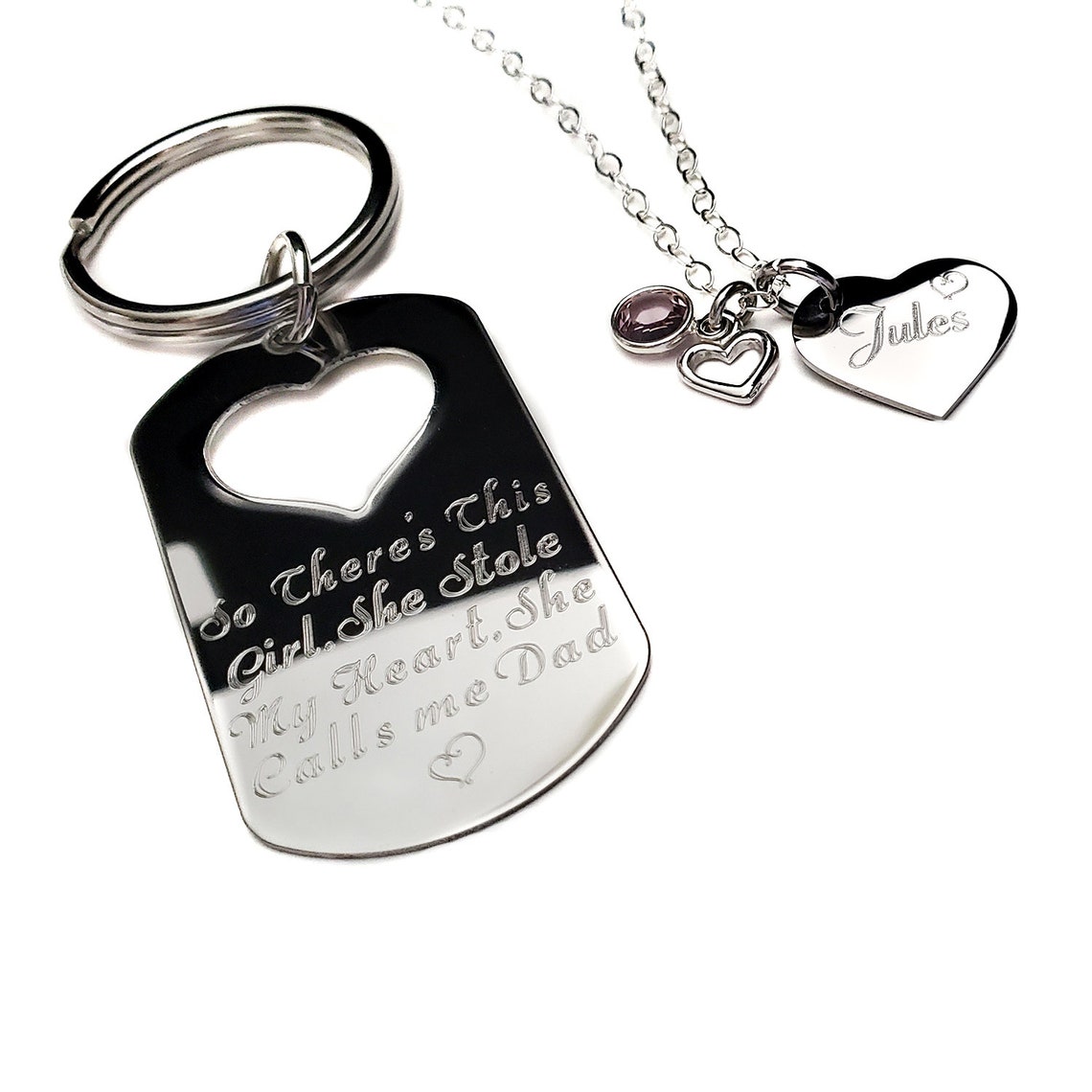 Personalized Father Daughter Keychain Necklace Set - Etsy