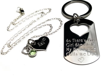 Personalized Father Daughter Keychain Necklace Set | Etsy