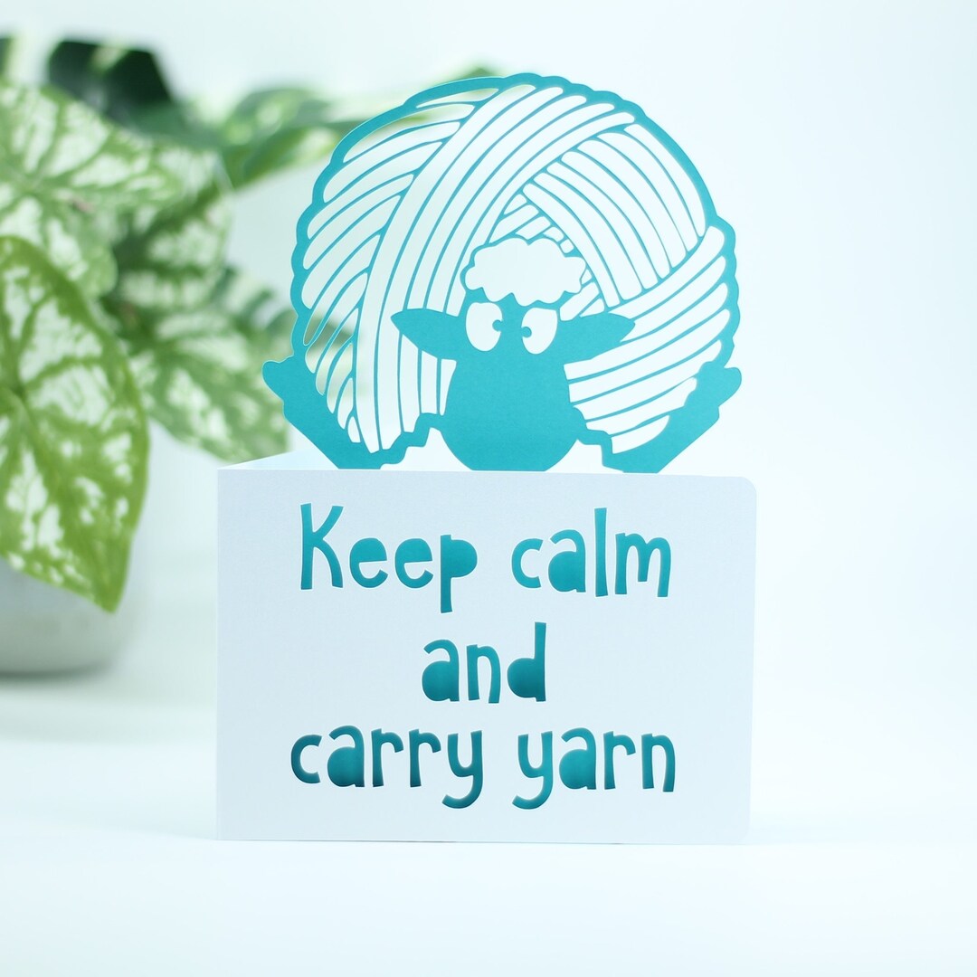 Keep Calm and Carry Yarn Card: Silver Knitting Notecard - Etsy