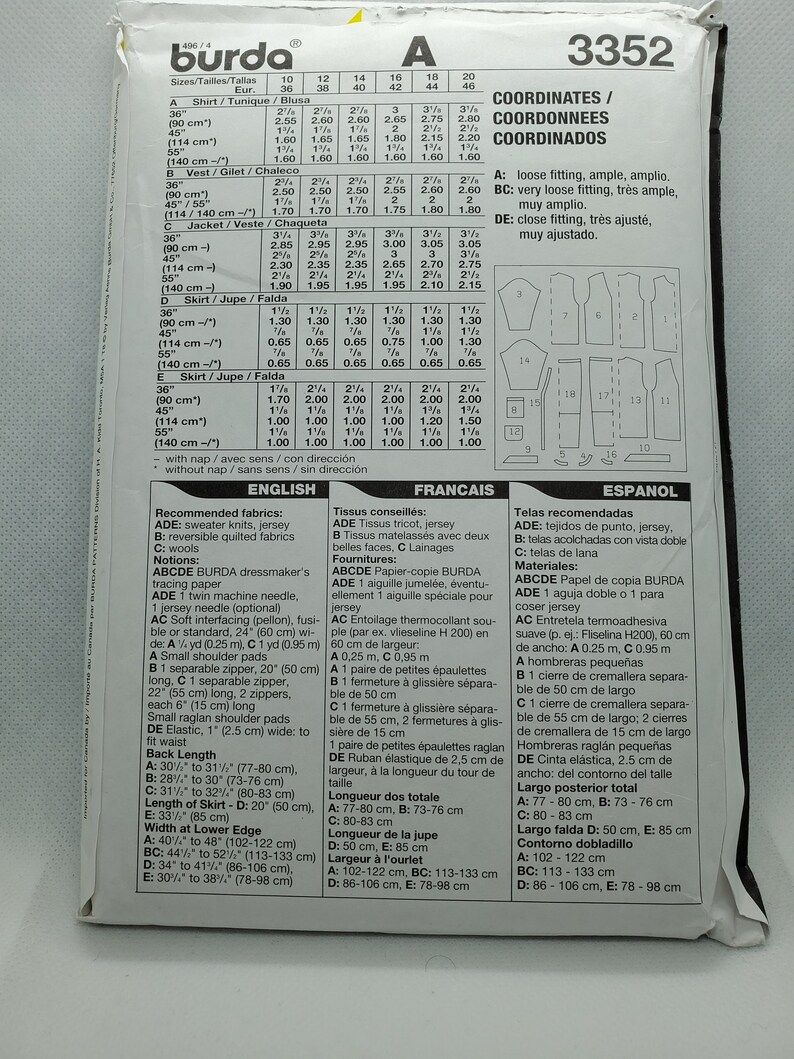 Vintage Burda Super Combination Sewing Pattern 3352 Misses' Coordinates ...