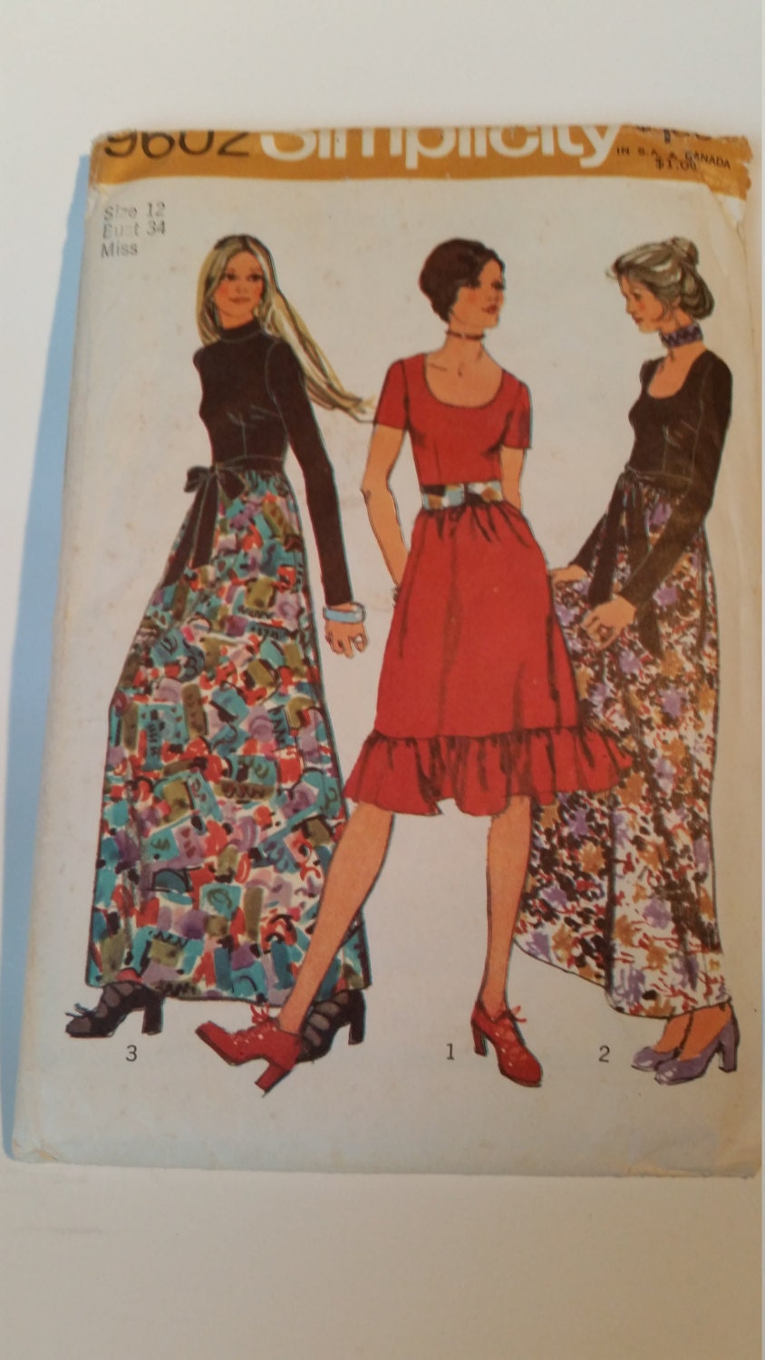 Vintage 1971 Simplicity Sewing Pattern 9602 Misses' Evening Dress in 2 ...