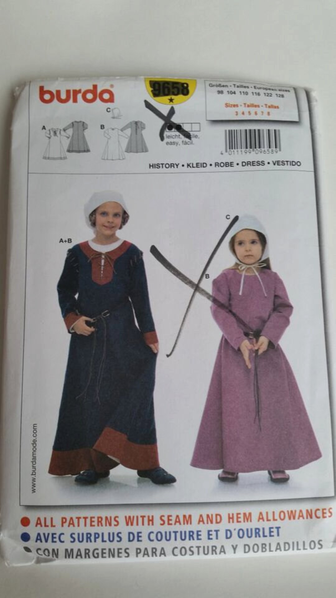 Burda Sewing Pattern 9658 Children's Historial Dress, Overdress and Cap ...