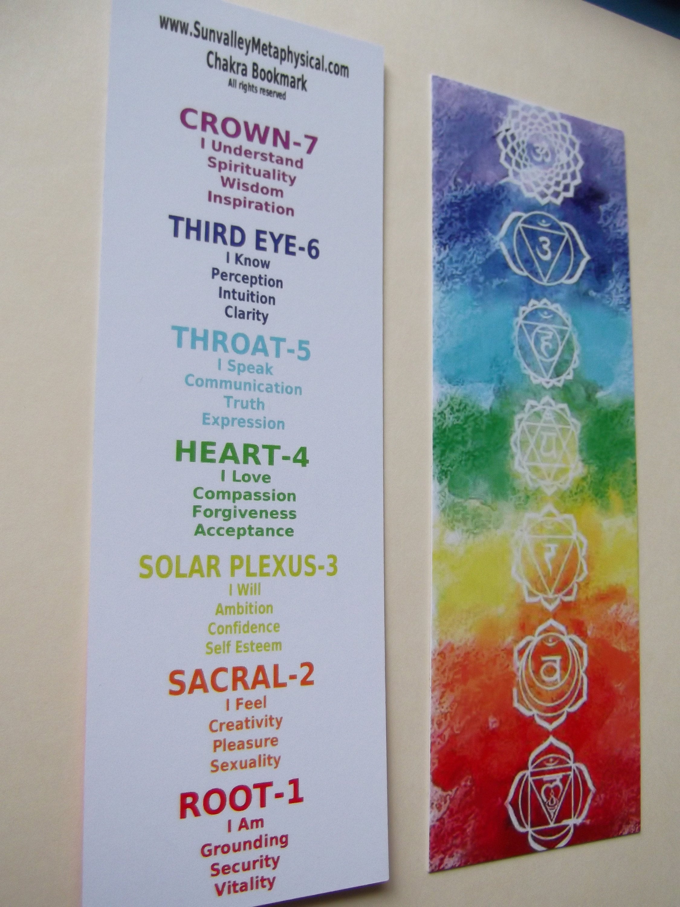 3-qty Chakra Bookmarks Printed on Heavy Paperboard & Free Shipping ...