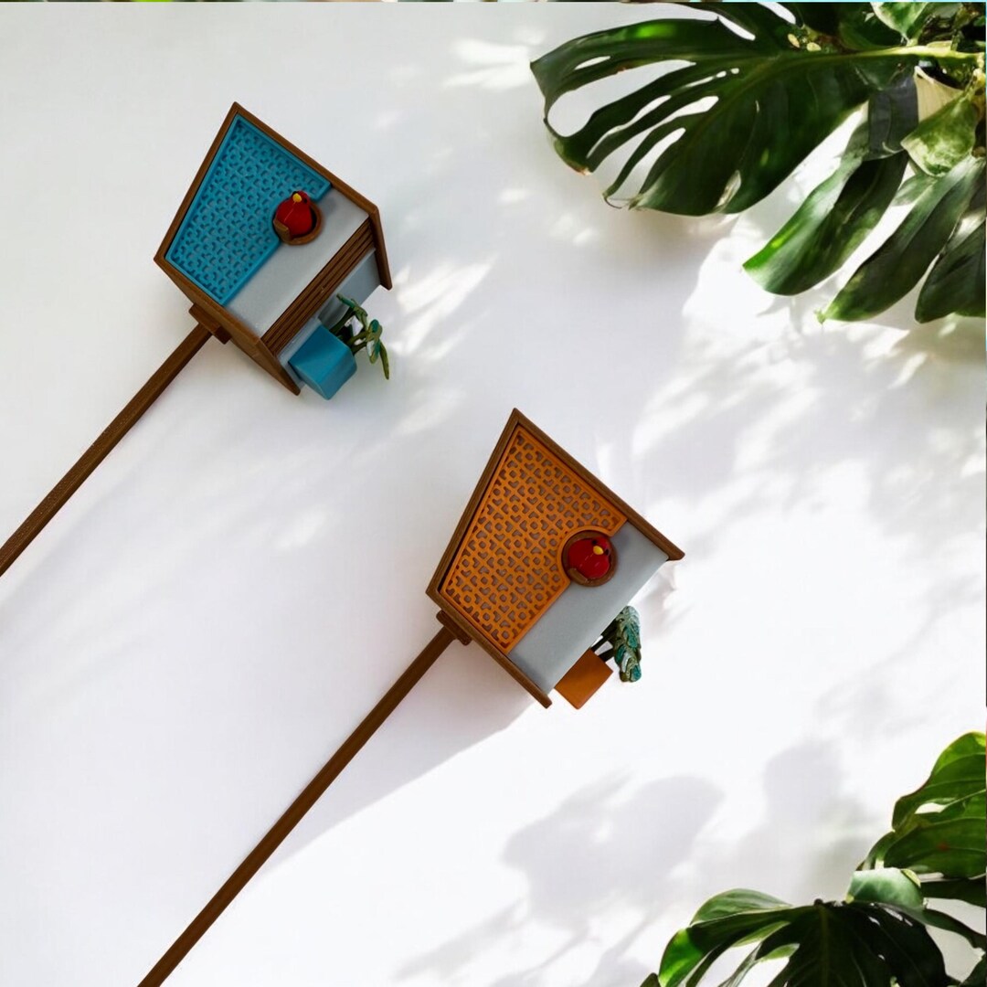Mid Century Modern Mini Birdhouse Picks for Planters, Potted Plants ...
