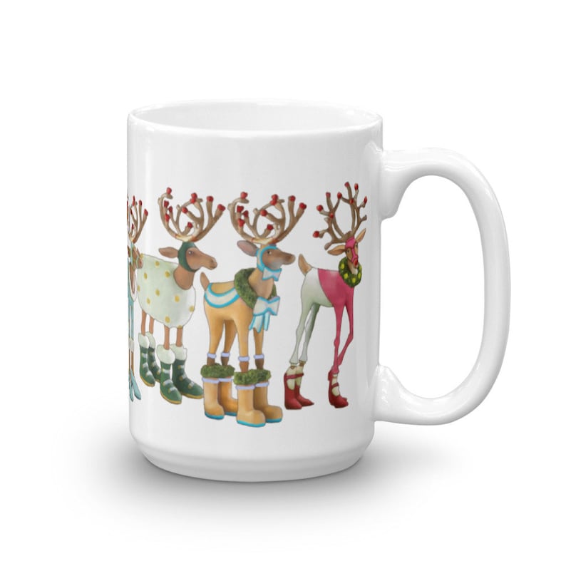 Christmas Reindeer Mug Whimsical Reindeer Mug Holiday Coffee - Etsy