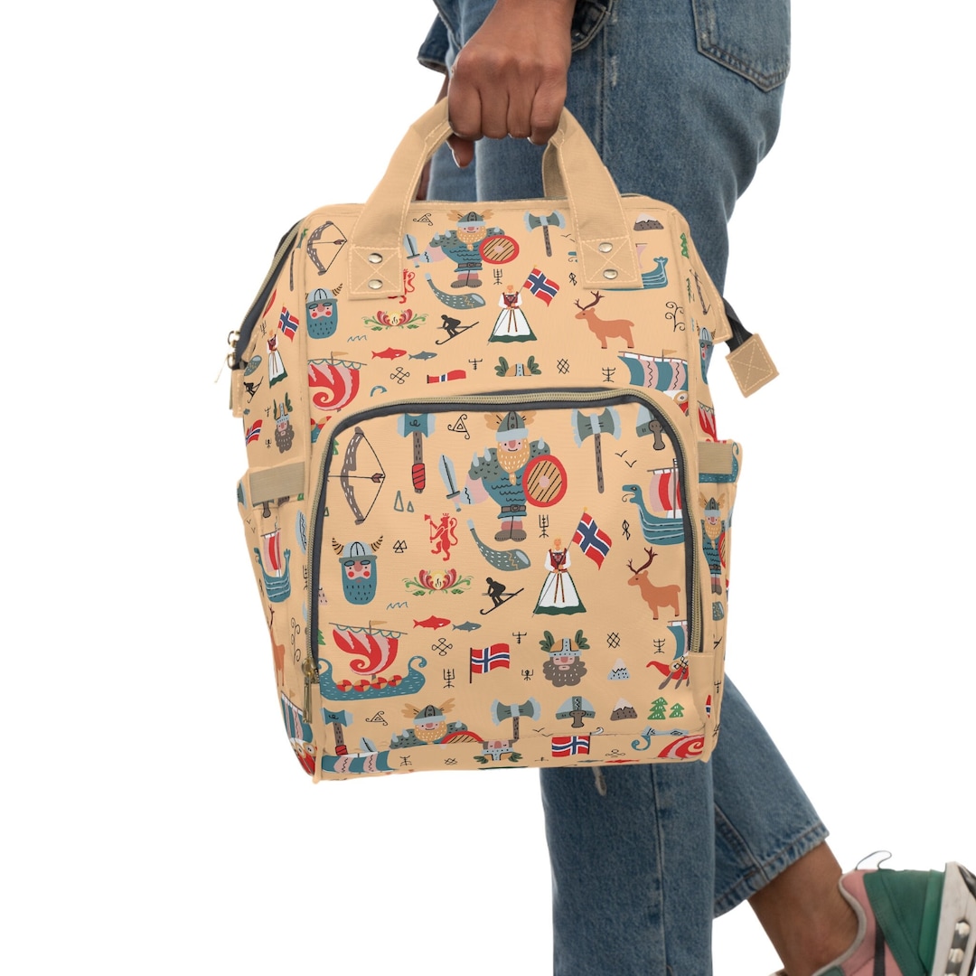 Norwegian Baby Multifunctional Diaper Backpack, Norway Flag, Rosemaling ...