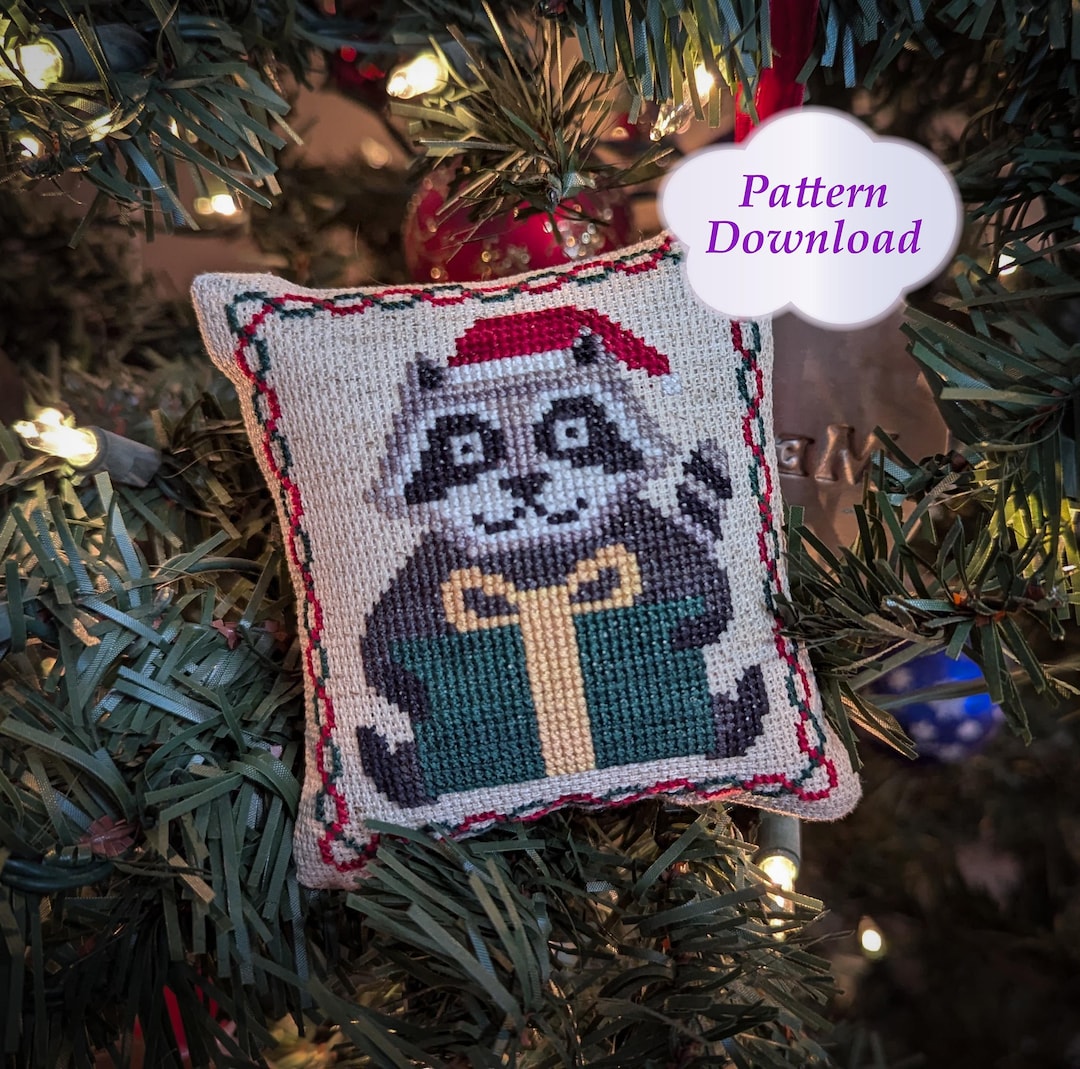 Christmas Bandit Cross-stitch Pattern - PDF Download - Raccoon With ...