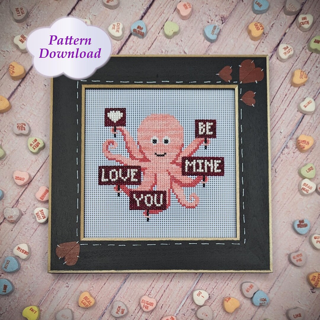 Valentine Octopus Cross-stitch Pattern - PDF Download - Valentine's Day ...