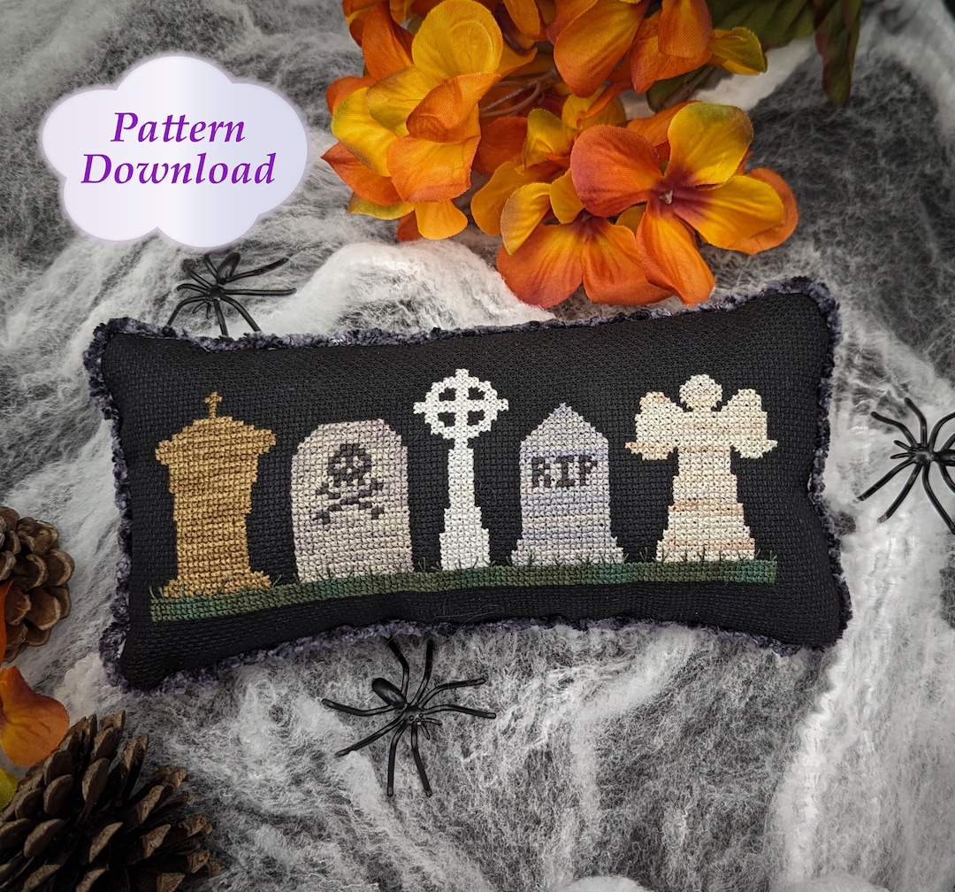 Tombstone Row Cross-stitch Pattern - PDF Download - Halloween Cross-stitch Pattern - Digital ...