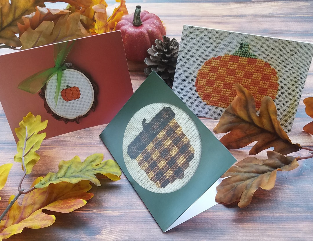 Autumn 4x6 Greeting Cards Featuring Three Different Cross-stitch Images ...