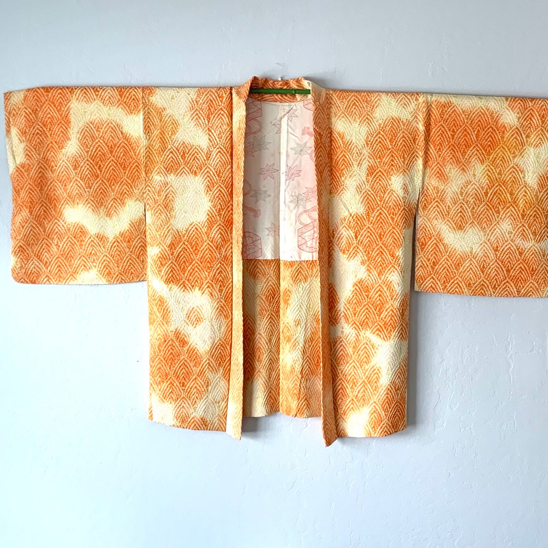 Haori: Orange, Yellow Kimono Jacket With Intricate Shibori - Etsy