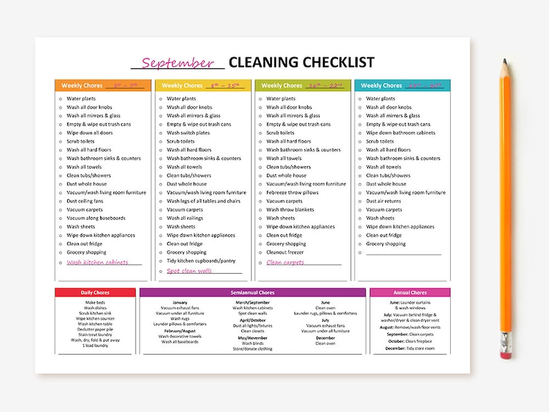 Printable Monthly Cleaning Checklist - Etsy