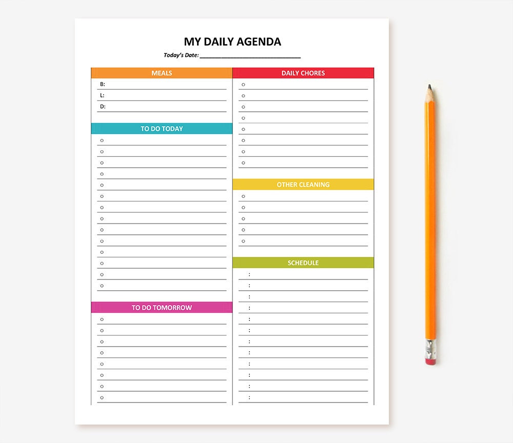 Printable Daily Agenda & To Do List Package | Etsy