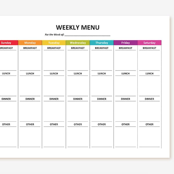 Weekly Menu Planner - Etsy