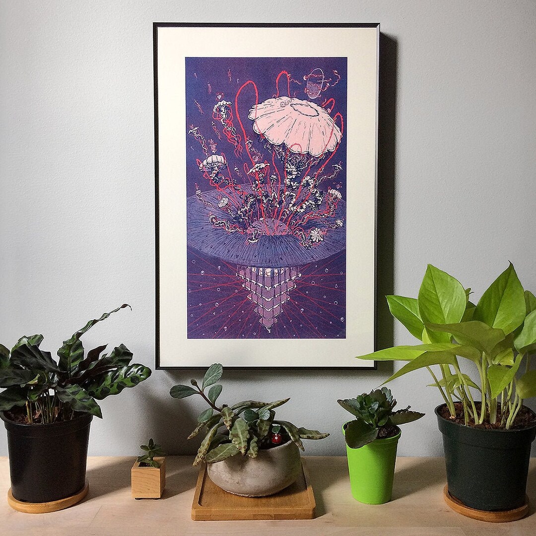 Jellyfish and Geometry (risograph Prints - Sci-fi Illustrations) - Etsy