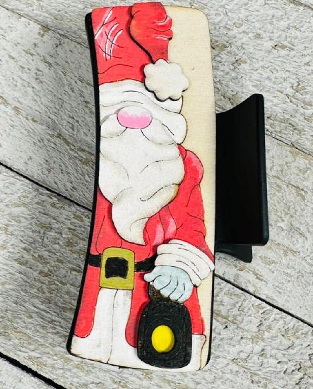 Santa Claus Hair Claw Hand Painted Wooden 4" Hair Clip Hair Claw Gift ...