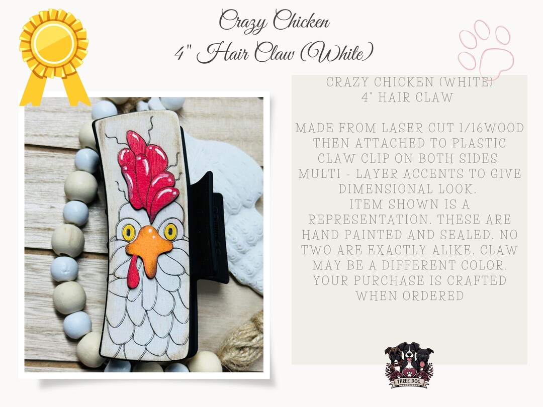 Hand Painted Chicken Hair Claw - Farm Animal Clip - Etsy