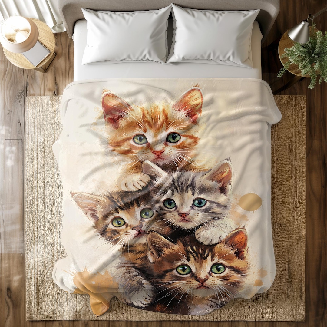 Adorable Kitten Throw Blanket – Warm Washable Fleece for Cozy Home ...