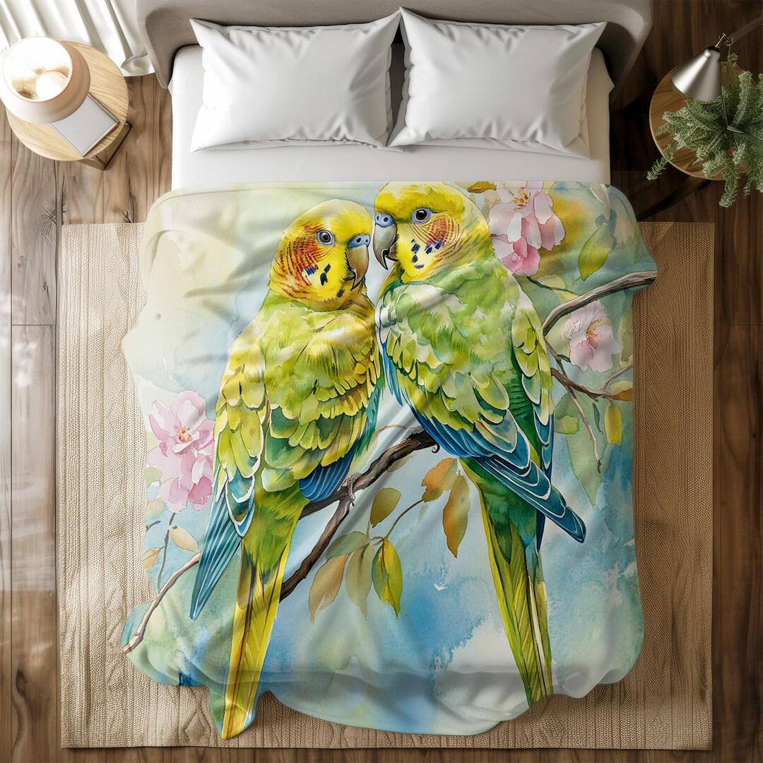 Love Birds Flannel Fleece Blanket - Cozy Throw Blanket - Watercolor ...