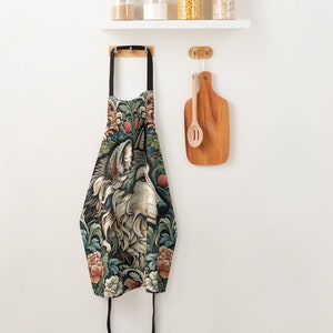 Wolf Apron With Floral Pattern, Unique Kitchen Apron for Cooking ...