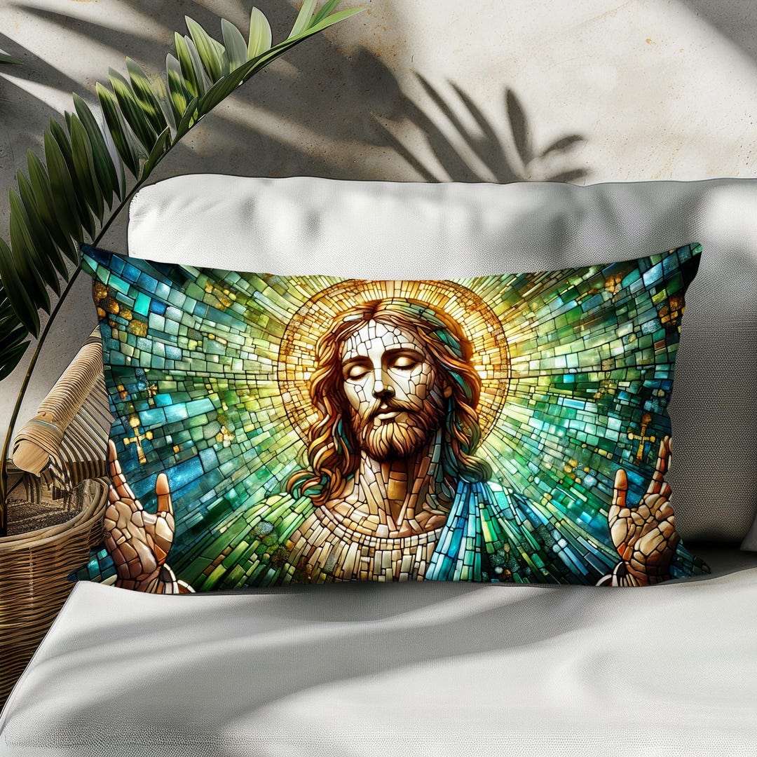 Stained Glass Lumbar Pillow Cover, Christian Lumbar Pillow Case, Jesus ...