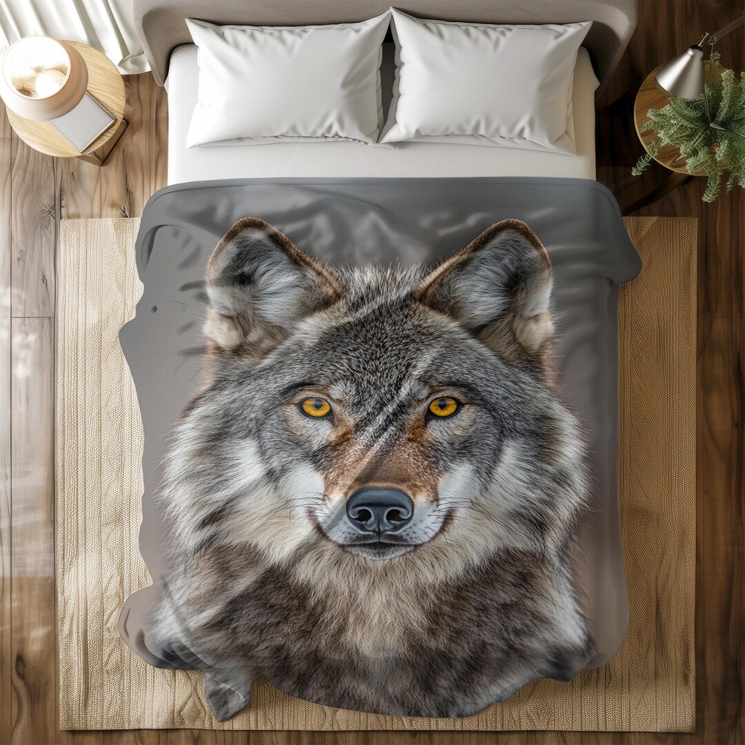 Majestic Gray Wolf Flannel Fleece Blanket – Cozy Wildlife Throw for Bed ...