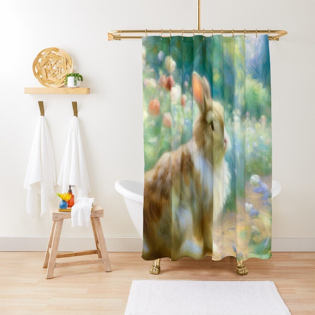 Serene Rabbit Garden Shower Curtain Artistic Waterproof Bathroom Decor ...