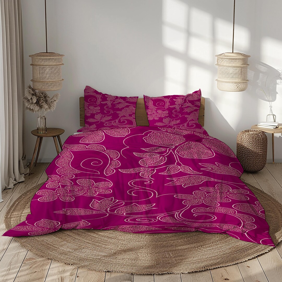 Elegant Fuchsia Floral Bedding Set – Bold Pink and Magenta Tones With ...