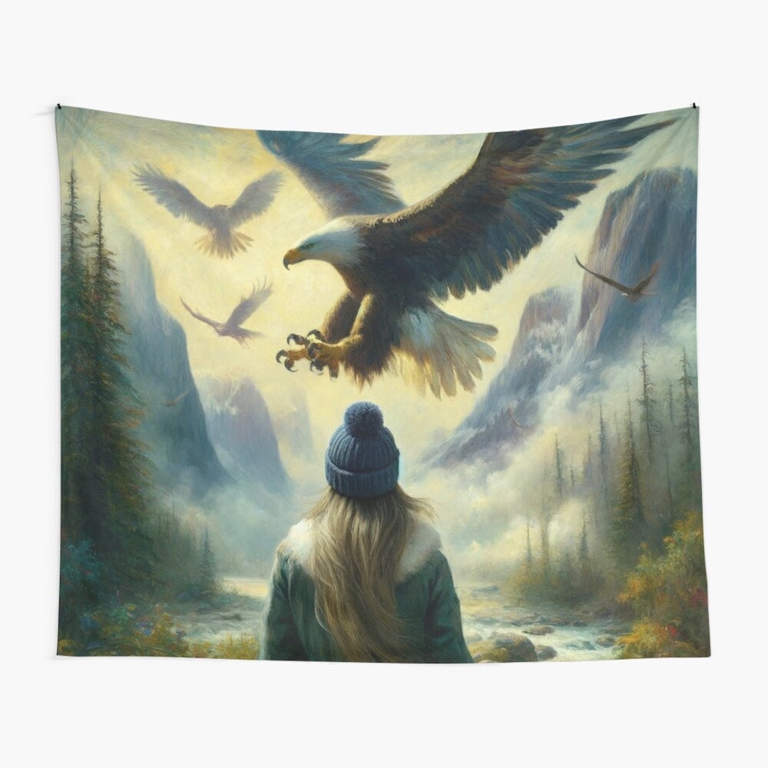 Majestic Eagle and Nature Tapestry Artistic Wilderness Print Perfect ...