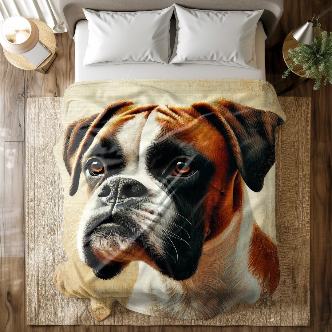 Boxer Dog Blanket – Realistic Portrait Design – Soft, Warm Throw for ...